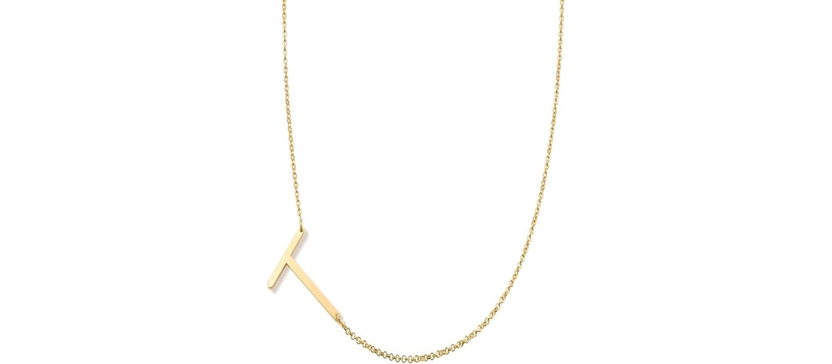 Click here for Oak & Luna Sideways Initial Necklace in Gold Plate... prices