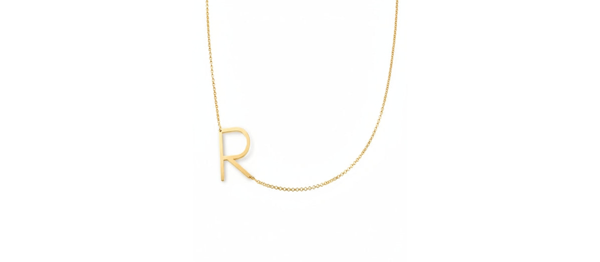 Click here for Oak & Luna Sideways Initial Necklace in Gold Plate... prices