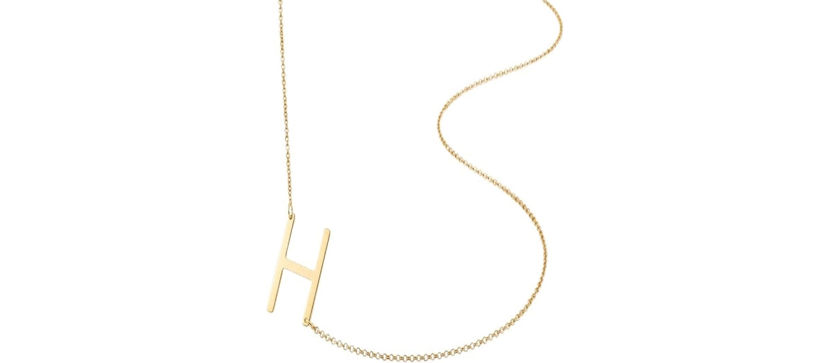 Click here for Oak & Luna Sideways Initial Necklace in Gold Plate... prices