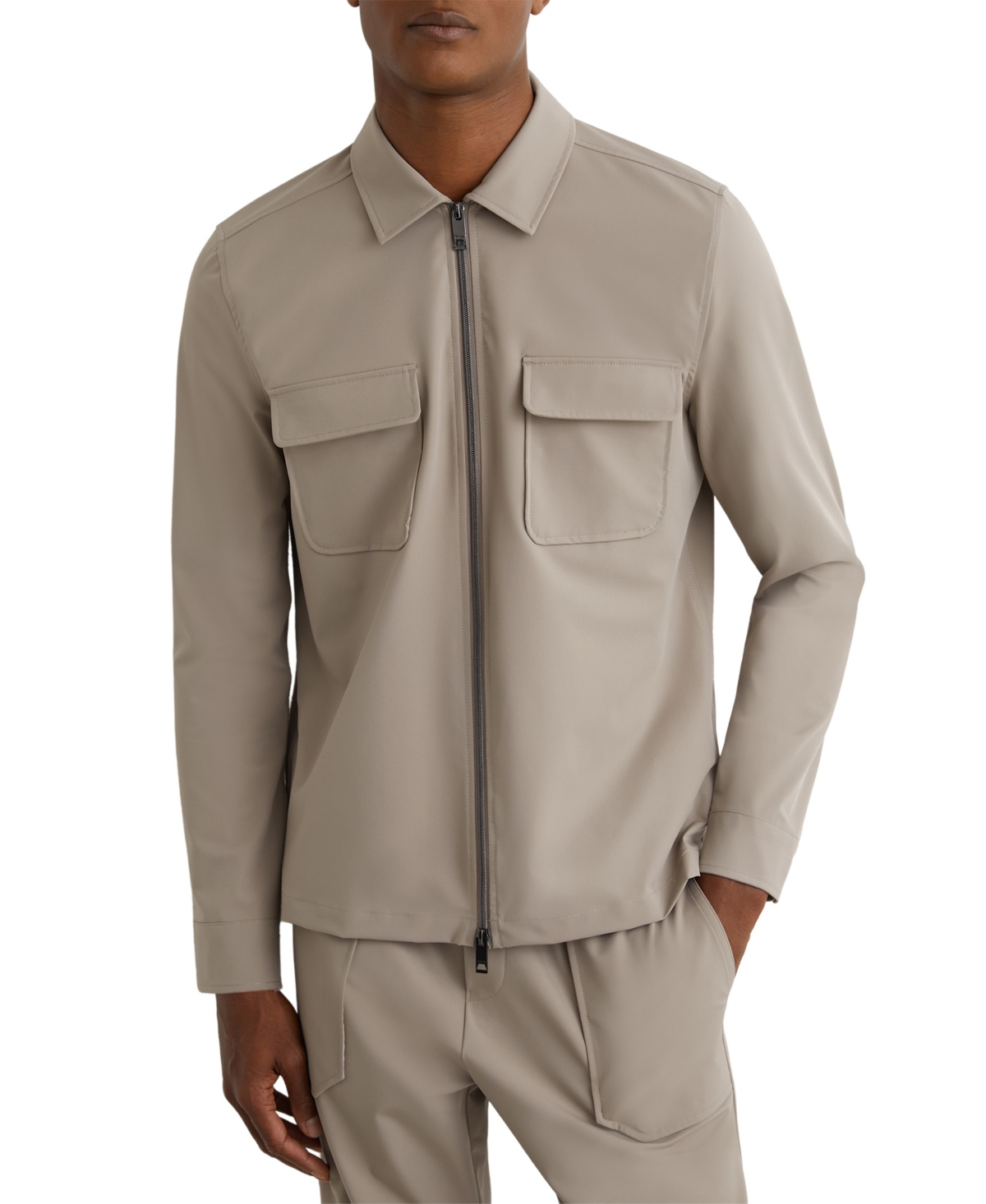 Click here for Reiss Mens Technical Zip-Through Overshirt - Taupe... prices