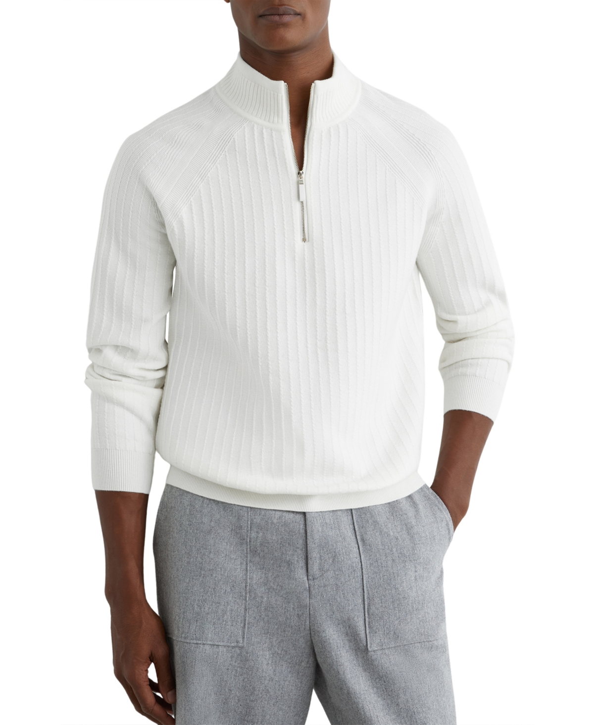 Click here for Reiss Mens Textured-Knit Half-Zip Jumper Wool with... prices