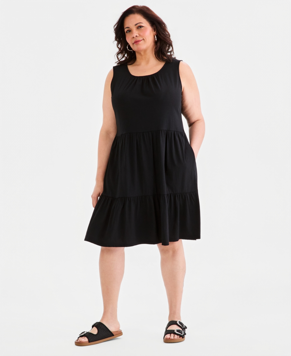 Click here for Style & Co Plus Size Sleeveless Tiered Tank Dress... prices