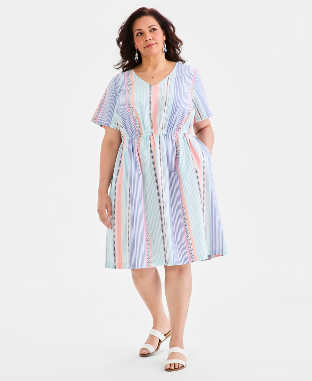 Click here for Style & Co Plus Size Cotton Striped Fit & Flare Dr... prices