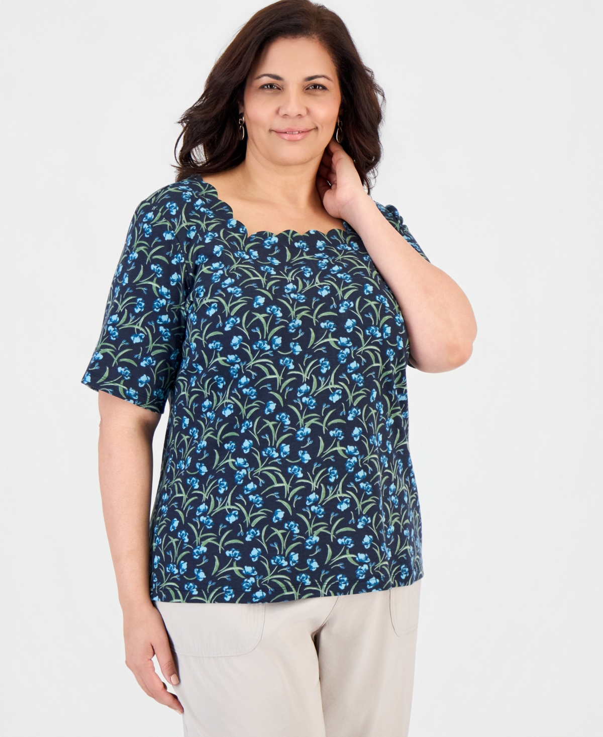 Click here for Style & Co Plus Size Square-Neck Short-Sleeve Top... prices