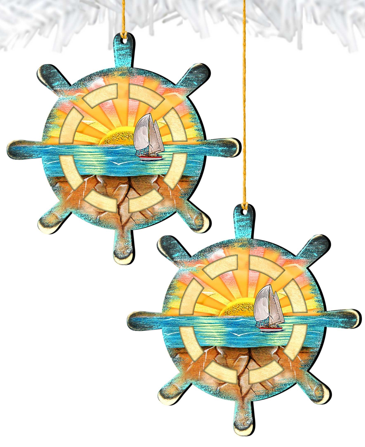 Click here for Designocracy Captains Wheel Wooden Ornaments Set o... prices