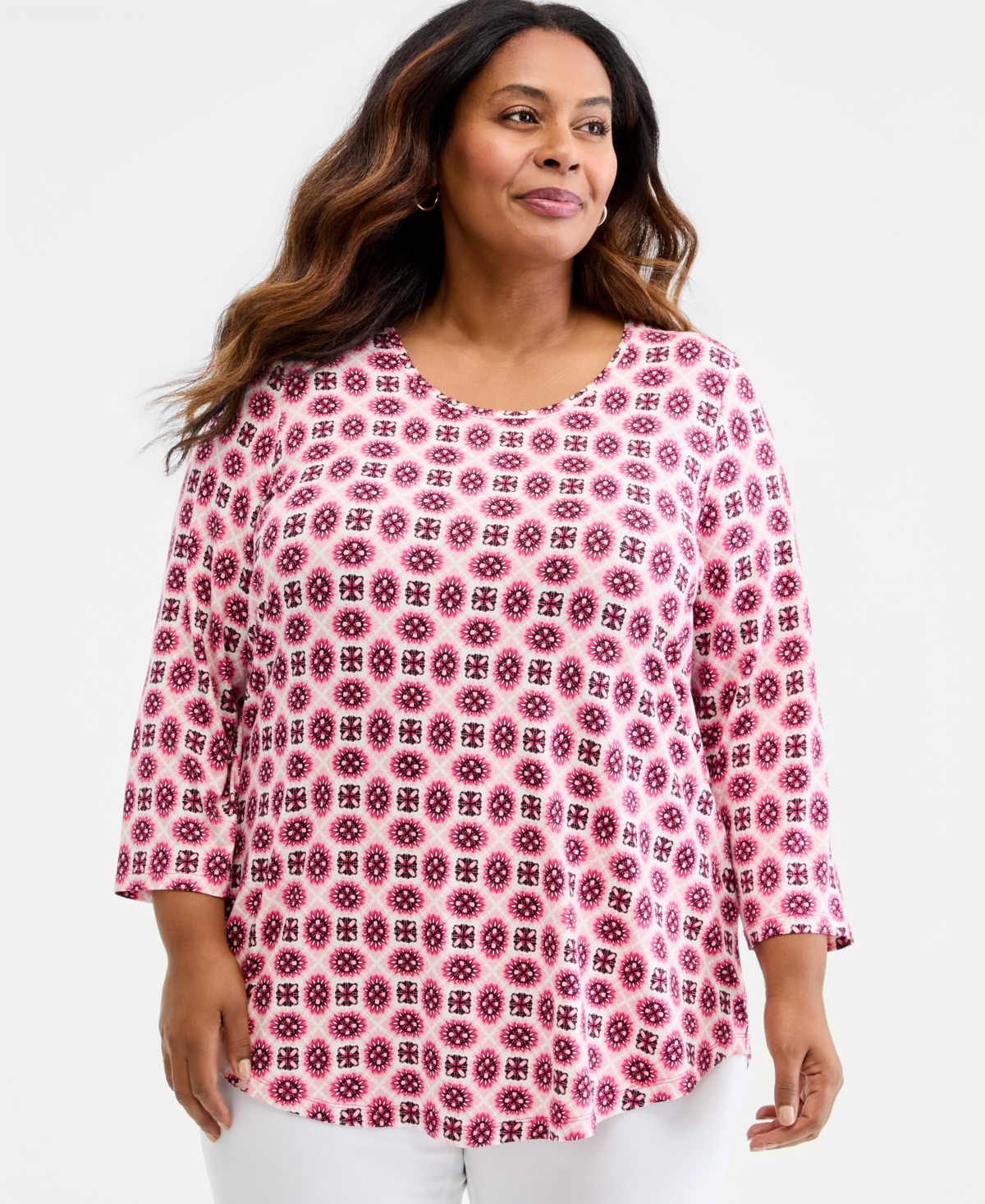 Click here for Jm Collection Plus Size Aria Tile 3/4-Sleeve  Macy... prices
