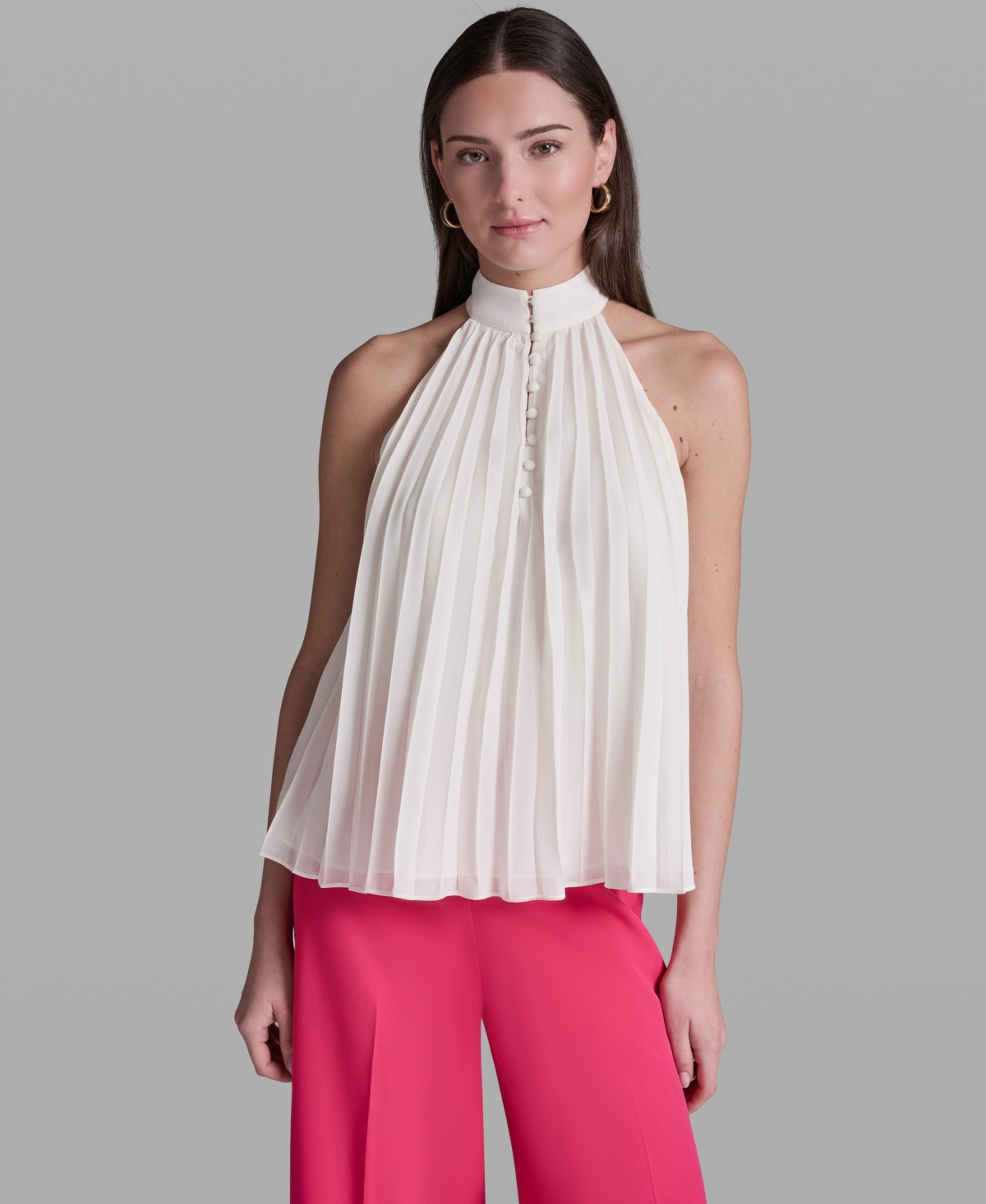 Click here for Bcbg Womens Pleated Halter Neck Sleeveless Top - W... prices