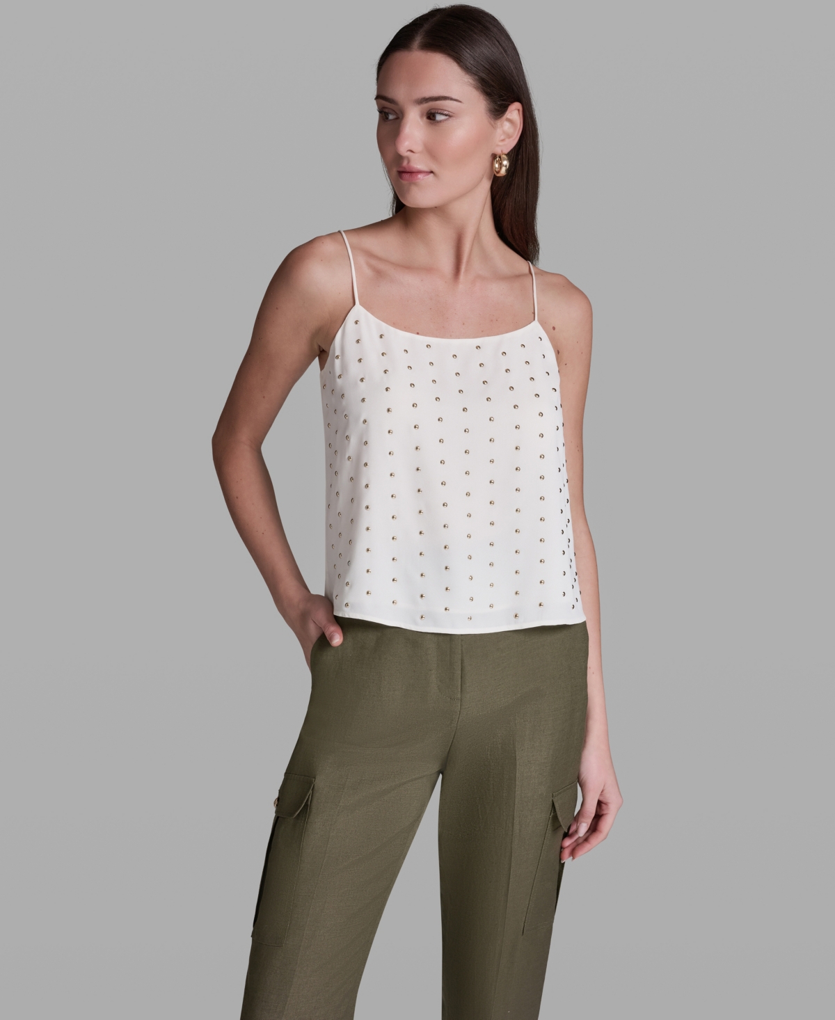 Click here for Bcbg Womens Studded Scoop Neck Cami Top - Whisper... prices