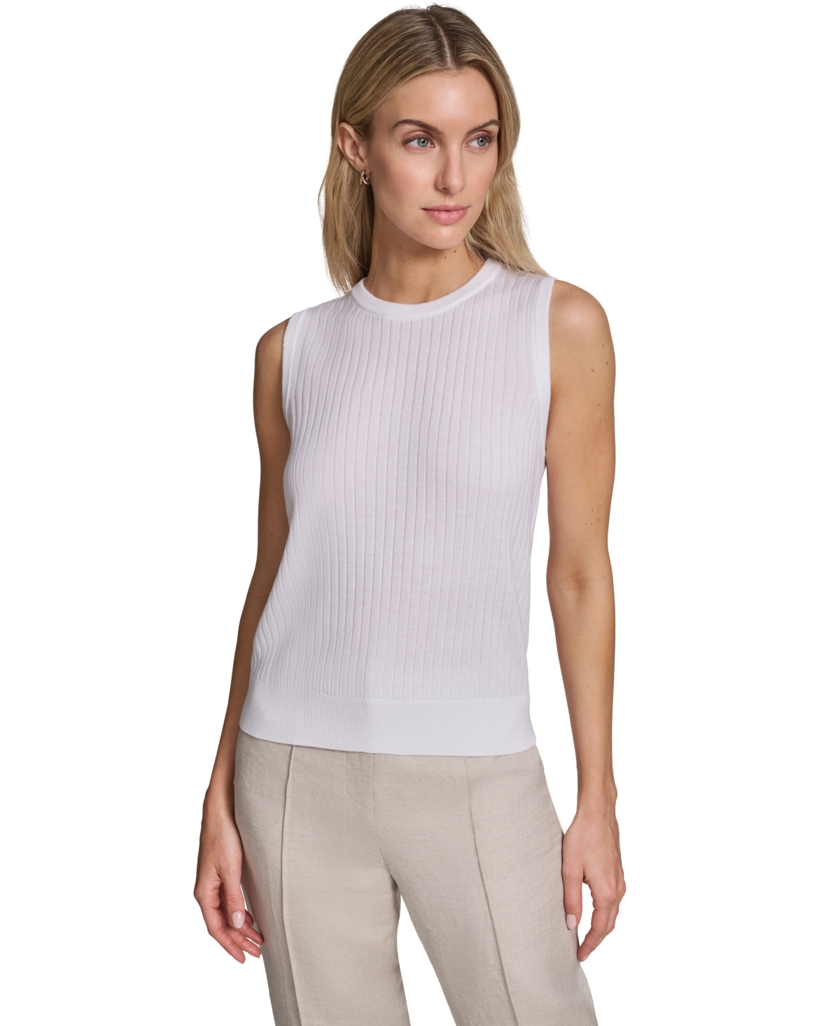 Click here for Calvin Klein Petite Crewneck Sweater - White prices