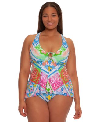 Click here for Becca Etc Plus Size Mijas Ring V Neck Tankini Top... prices