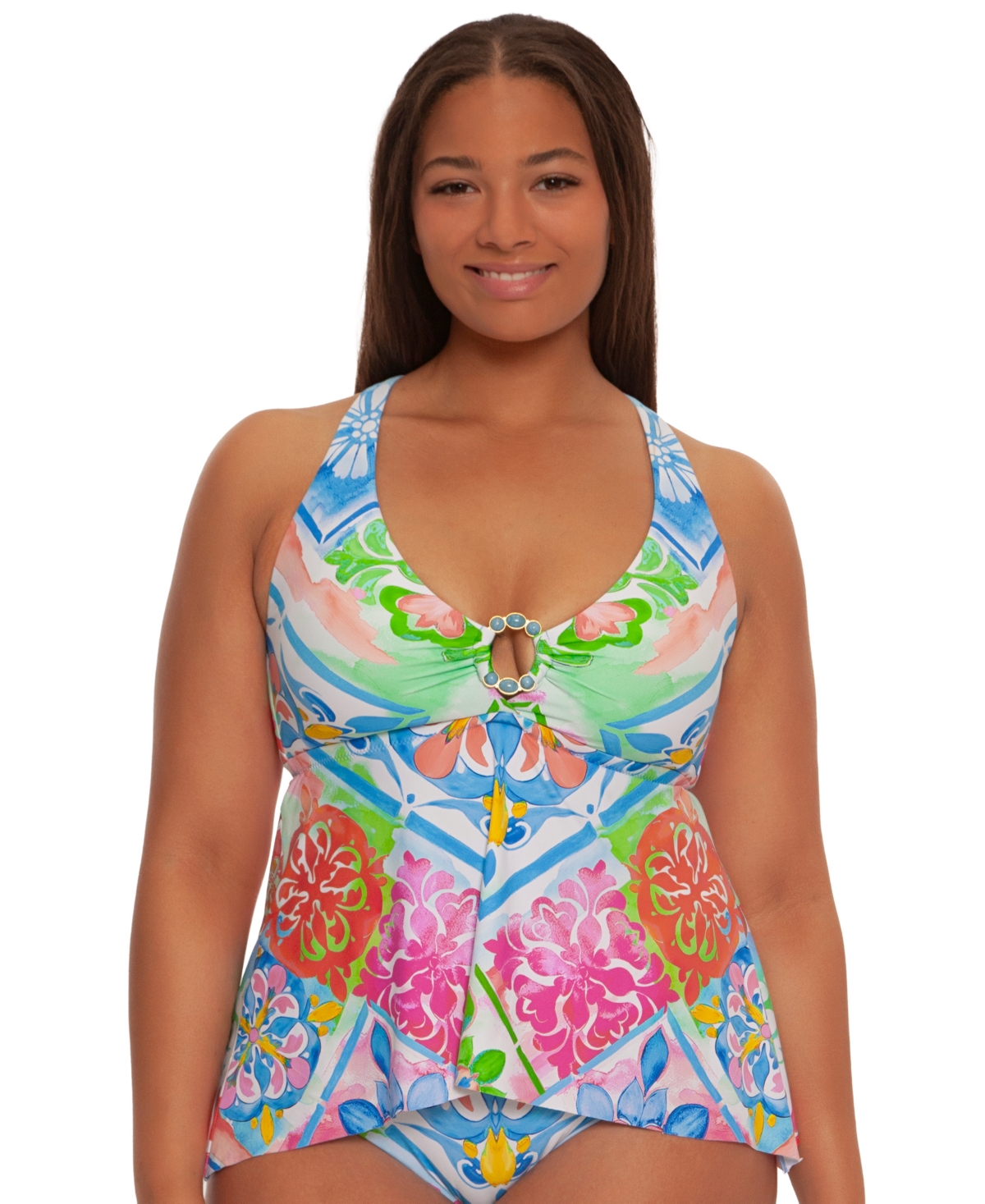 Click here for Becca Etc Plus Size Mijas Ring V-Neck Tankini Top... prices