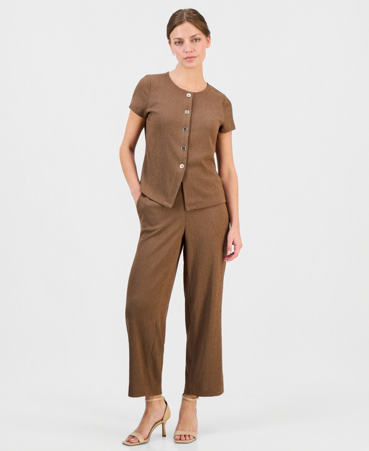 Click here for Anne Klein Essentials Petite Pebble-Texture Knit P... prices