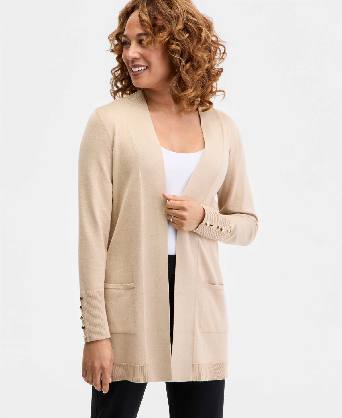 Click here for Jm Collection Womens Button-Sleeve Flyaway Cardiga... prices