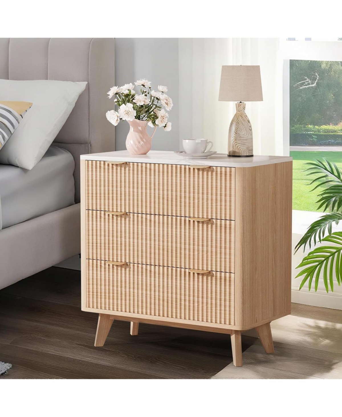 Click here for gaomon Fluted Nightstand  Modern 3 Drawer Bedside... prices