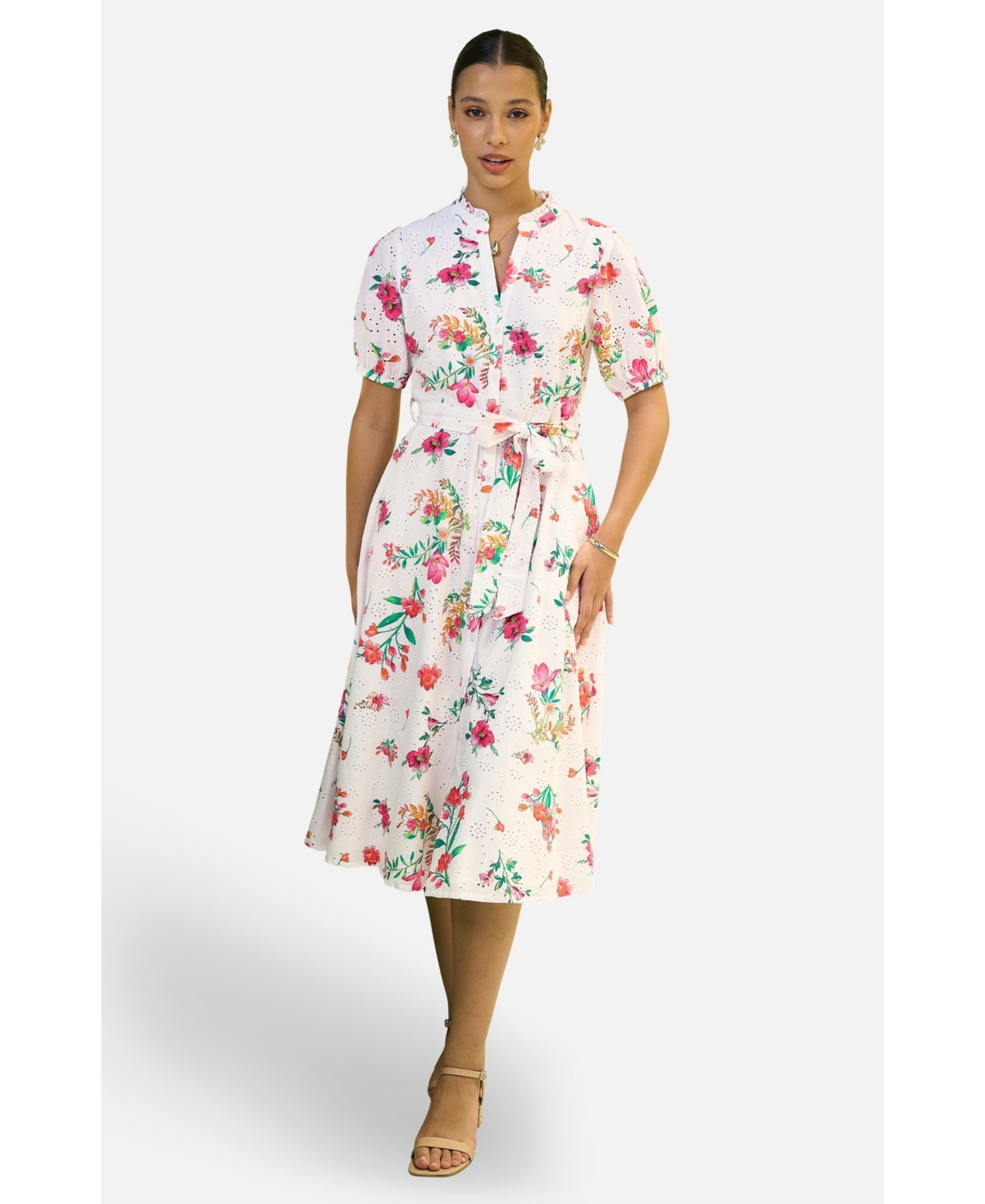 Click here for Yumi Womens Broderie Anglaise Midi Shirt Dress - W... prices