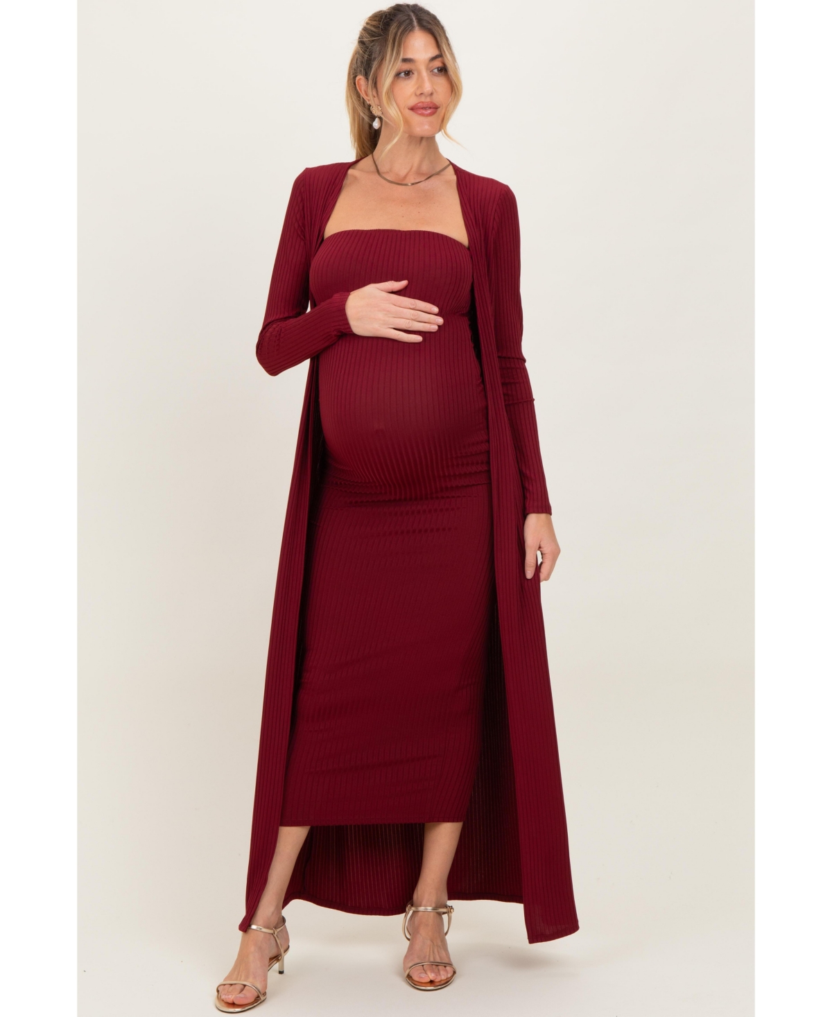 Click here for Pinkblush Maternity Ribbed Sleeveless Dress Cardig... prices