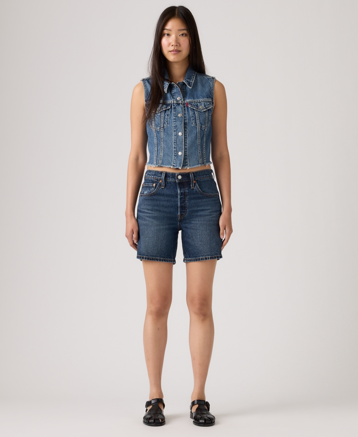 Click here for Levis 501 Mid-Thigh High Rise Straight Fit Denim S... prices