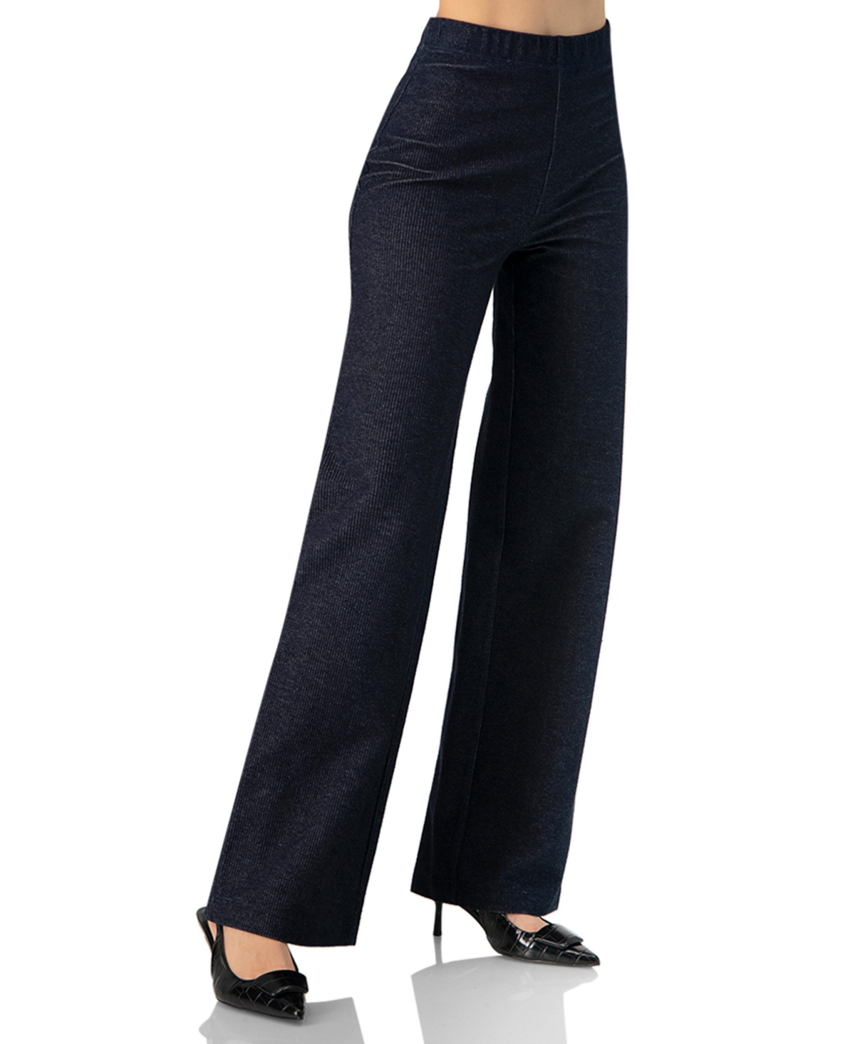 Click here for Ivonne Womens Ribbed Wide-Leg Pants - Navy blue prices