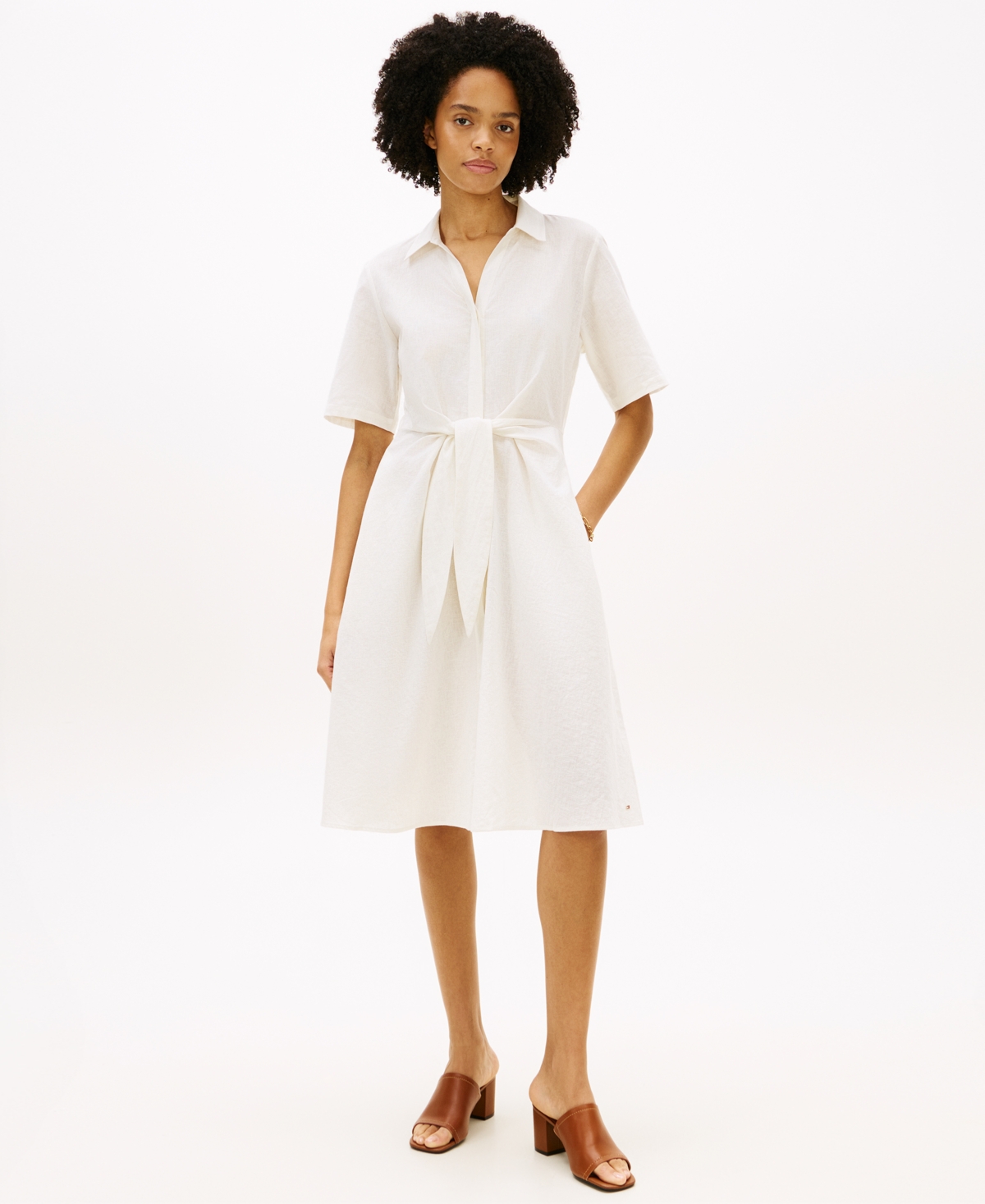 Click here for Tommy Hilfiger Womens Belted Midi Dress - Ecru prices