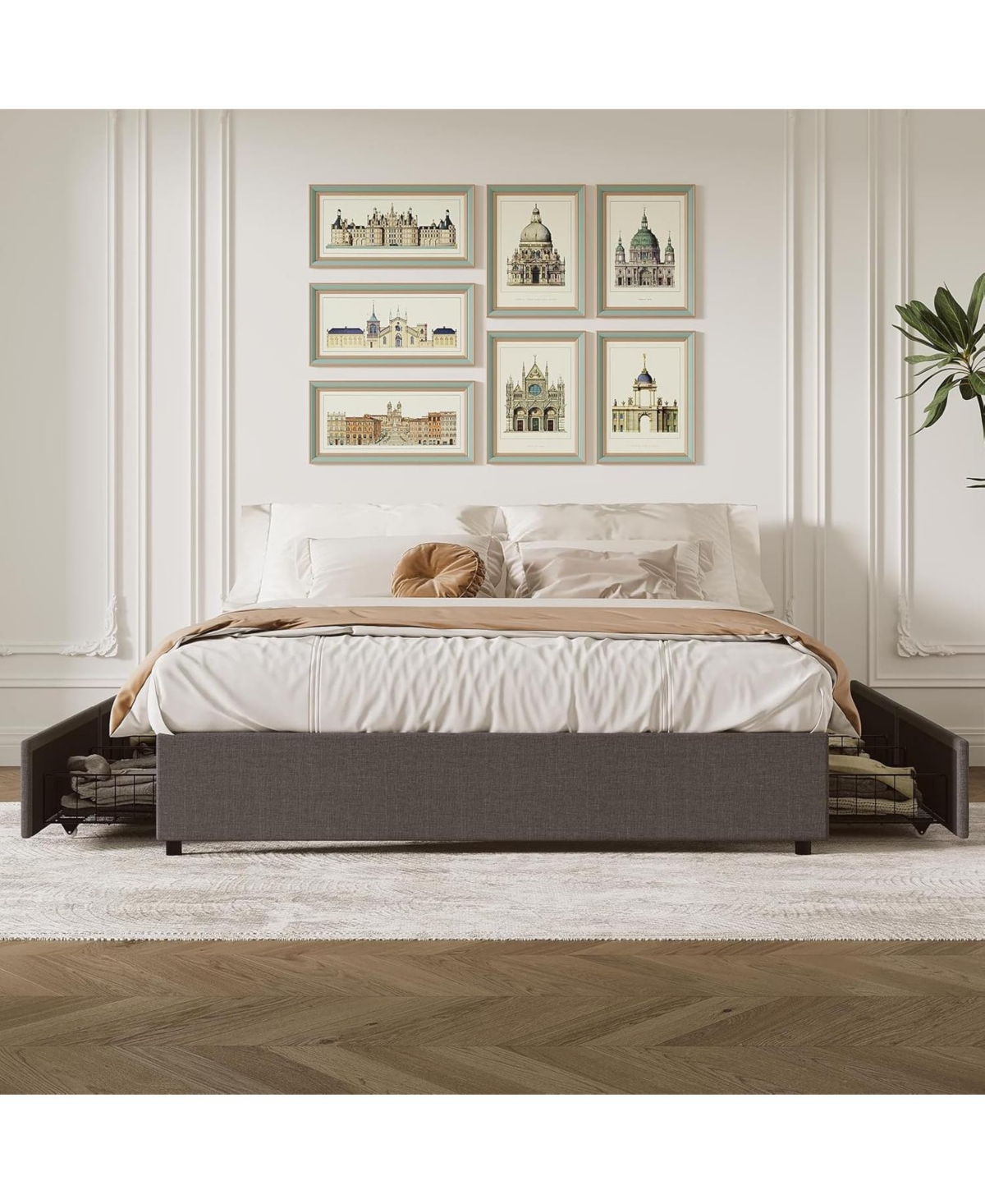 Click here for gaomon King Platform Bed Frame 4 Drawers Linen Uph... prices