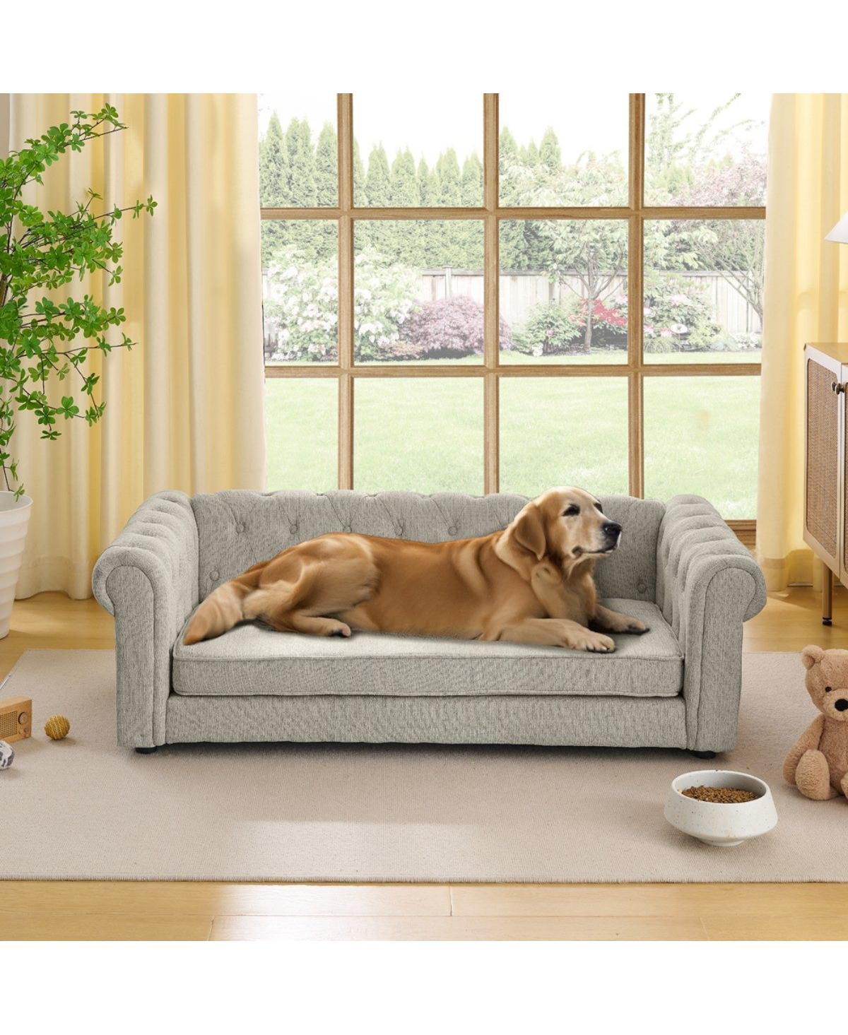 Click here for 6thdruple Oversized Beige Linen Dog Sofa  Modern E... prices