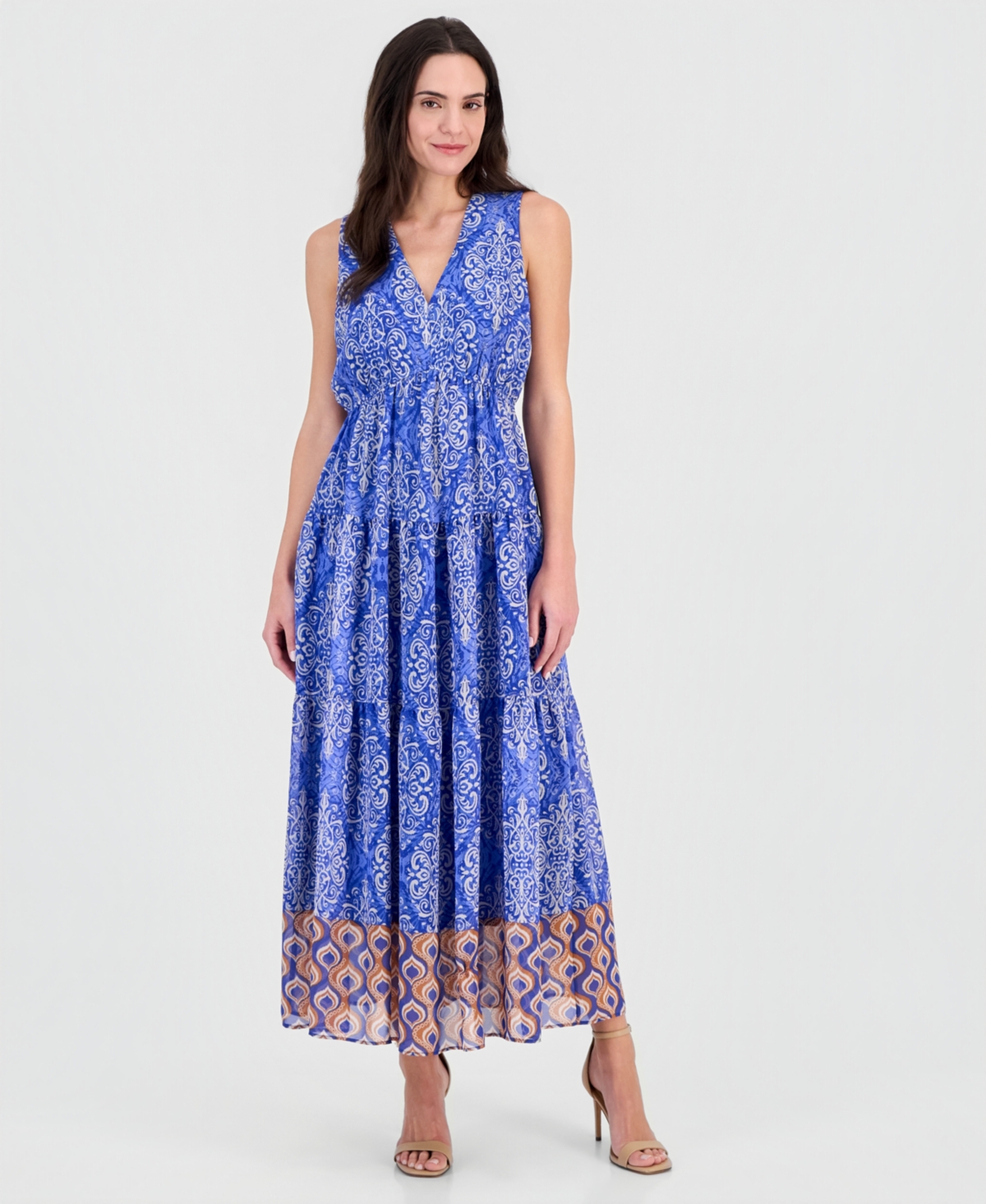 Click here for Robbie Bee Womens Sleeveless V-Neck Tiered Maxi Dr... prices