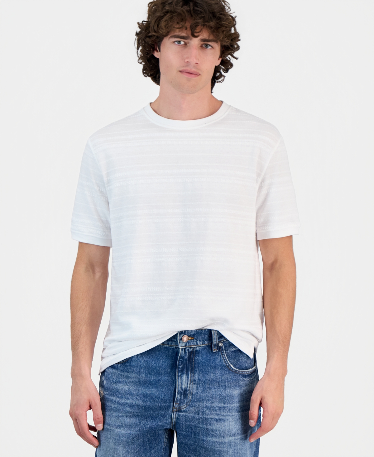 Click here for Guess Mens Cotton-Blend Textured Knit Crewneck Top... prices