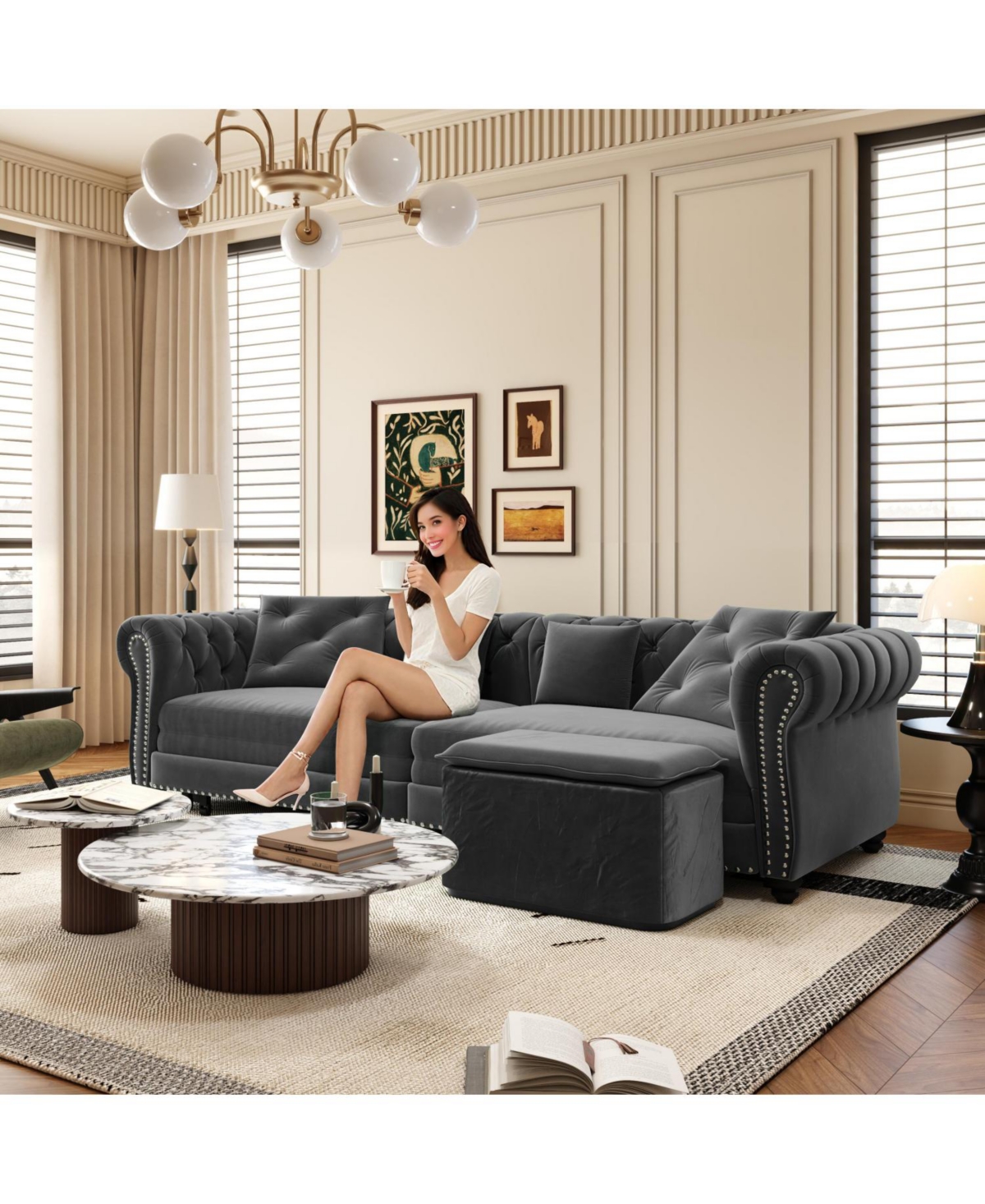 Click here for Streamdale Chesterfield Velvet Pull-Out Sofa Bed w... prices