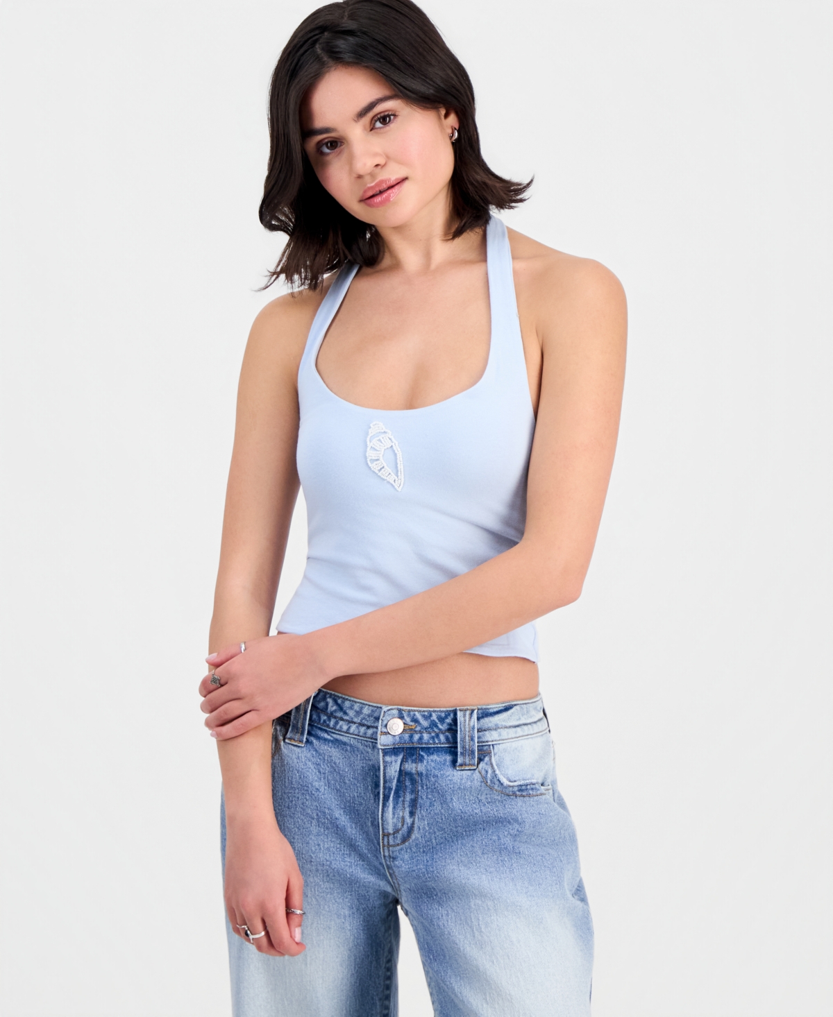 Click here for Derek Heart Juniors Bead Embellished Halter Top -... prices