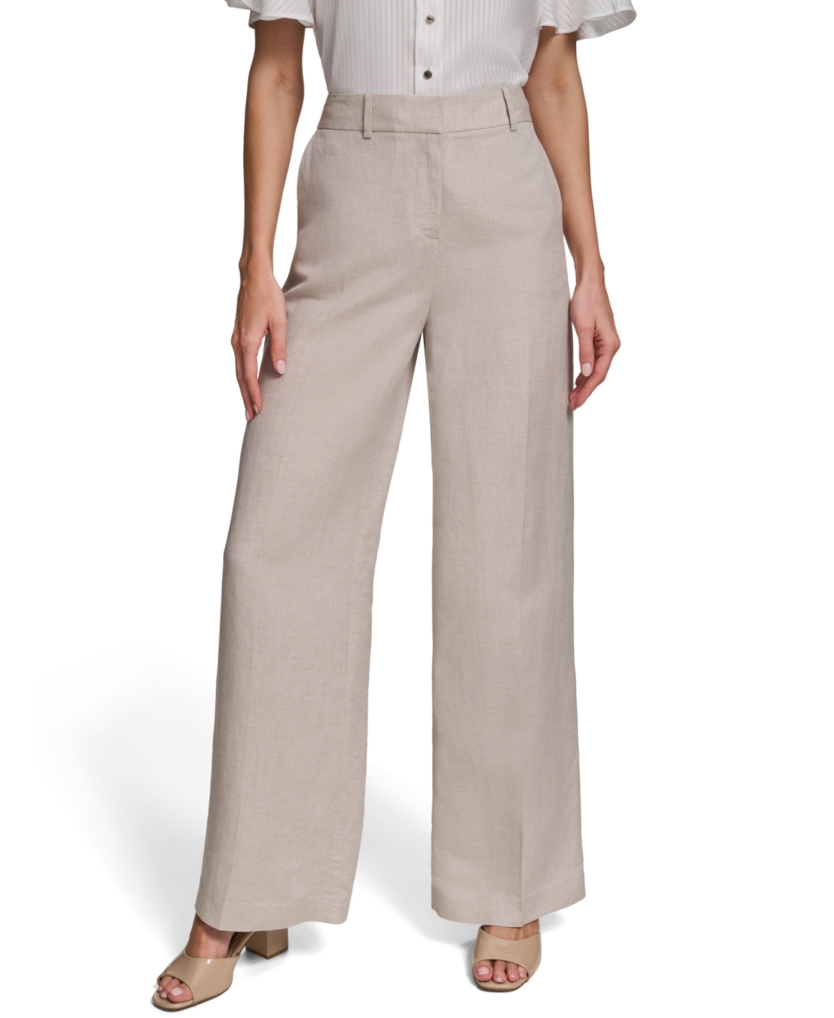 Click here for Calvin Klein Womens Mid-Rise Wide-Leg Pants - Flax prices