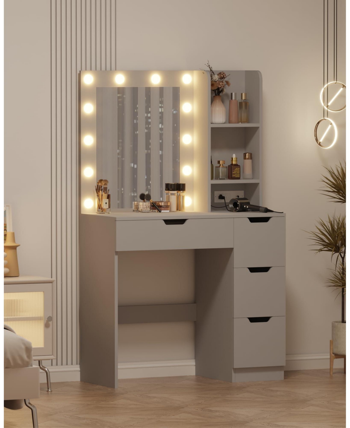 Click here for gaomon Modern Makeup Vanity Desk with Built-In Lig... prices