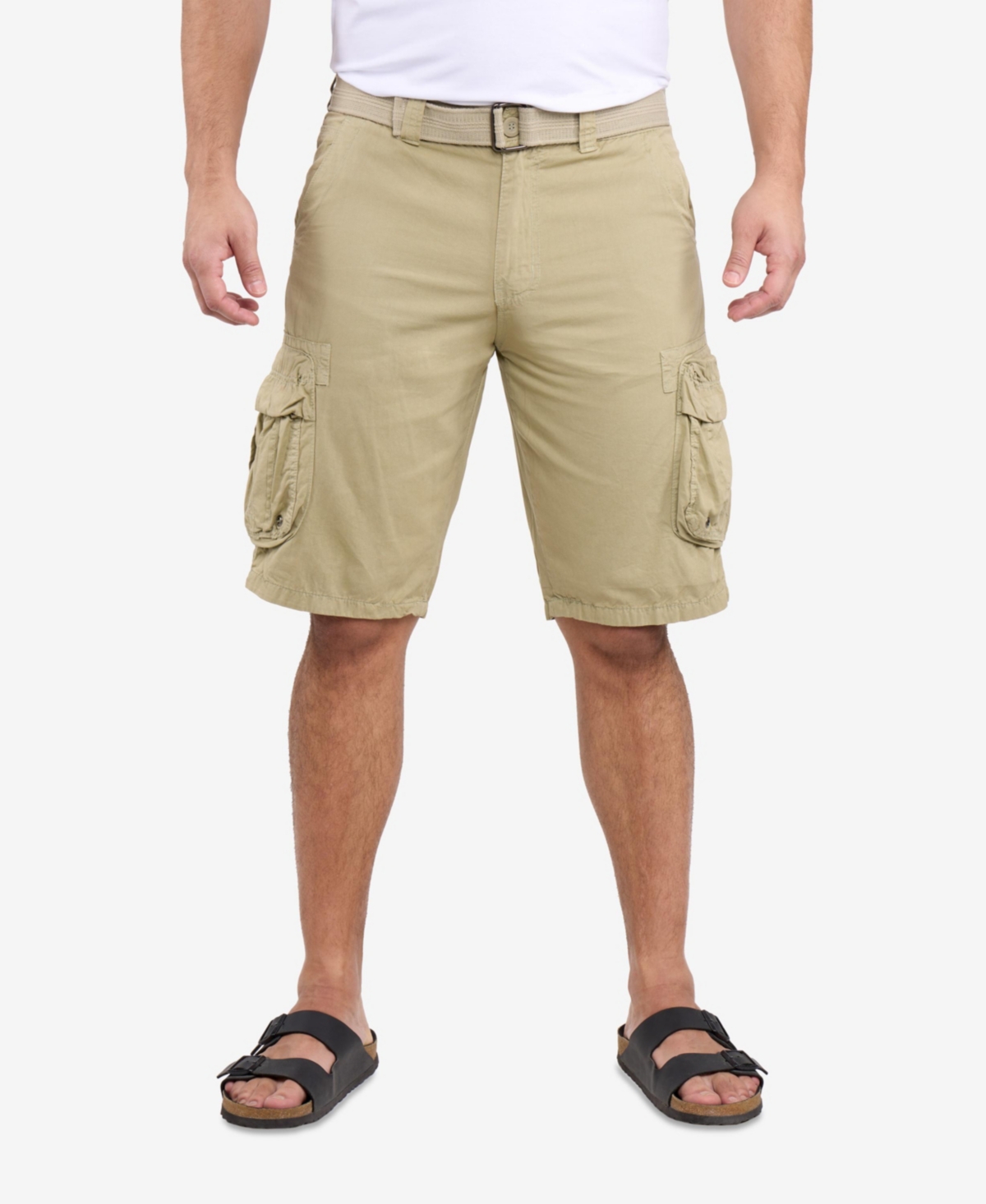 Click here for Mens Belted Double Pocket Cargo Shorts - Stone prices