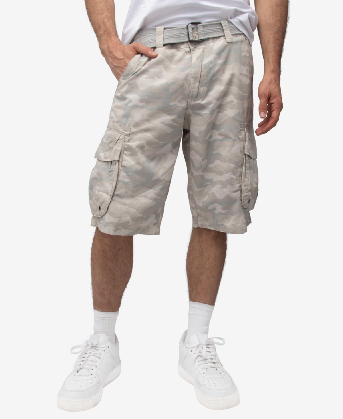 Click here for Mens Belted Double Pocket Cargo Shorts - Sand camo prices