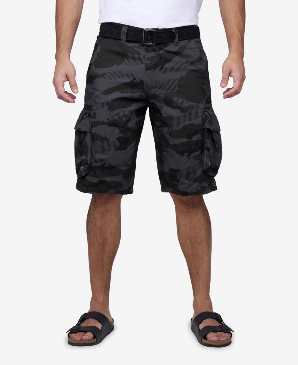 Click here for Mens Belted Double Pocket Cargo Shorts - Charcoal... prices