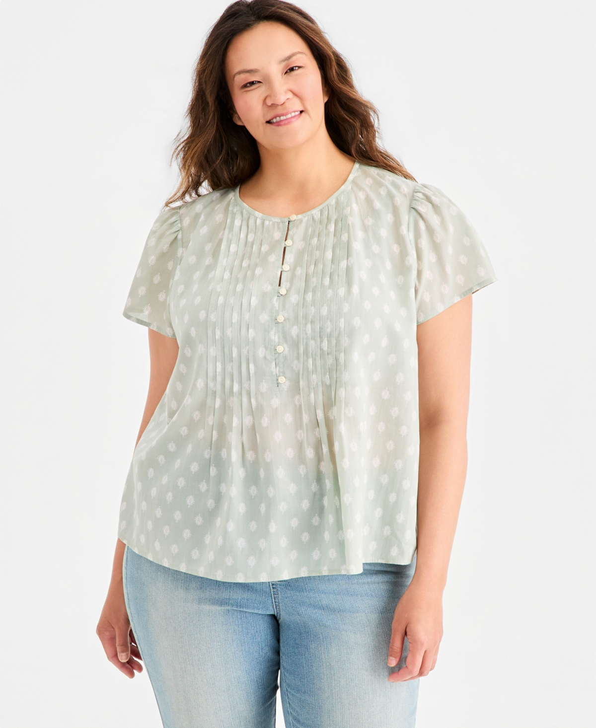 Click here for Style & Co Plus Size Cotton Printed Pleat-Front To... prices