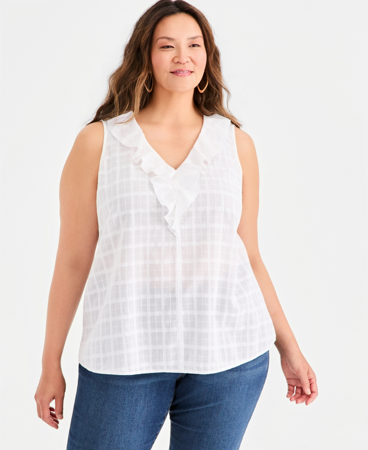 Click here for Style & Co Plus Size Ruffle V-Neck Sleeveless Top... prices