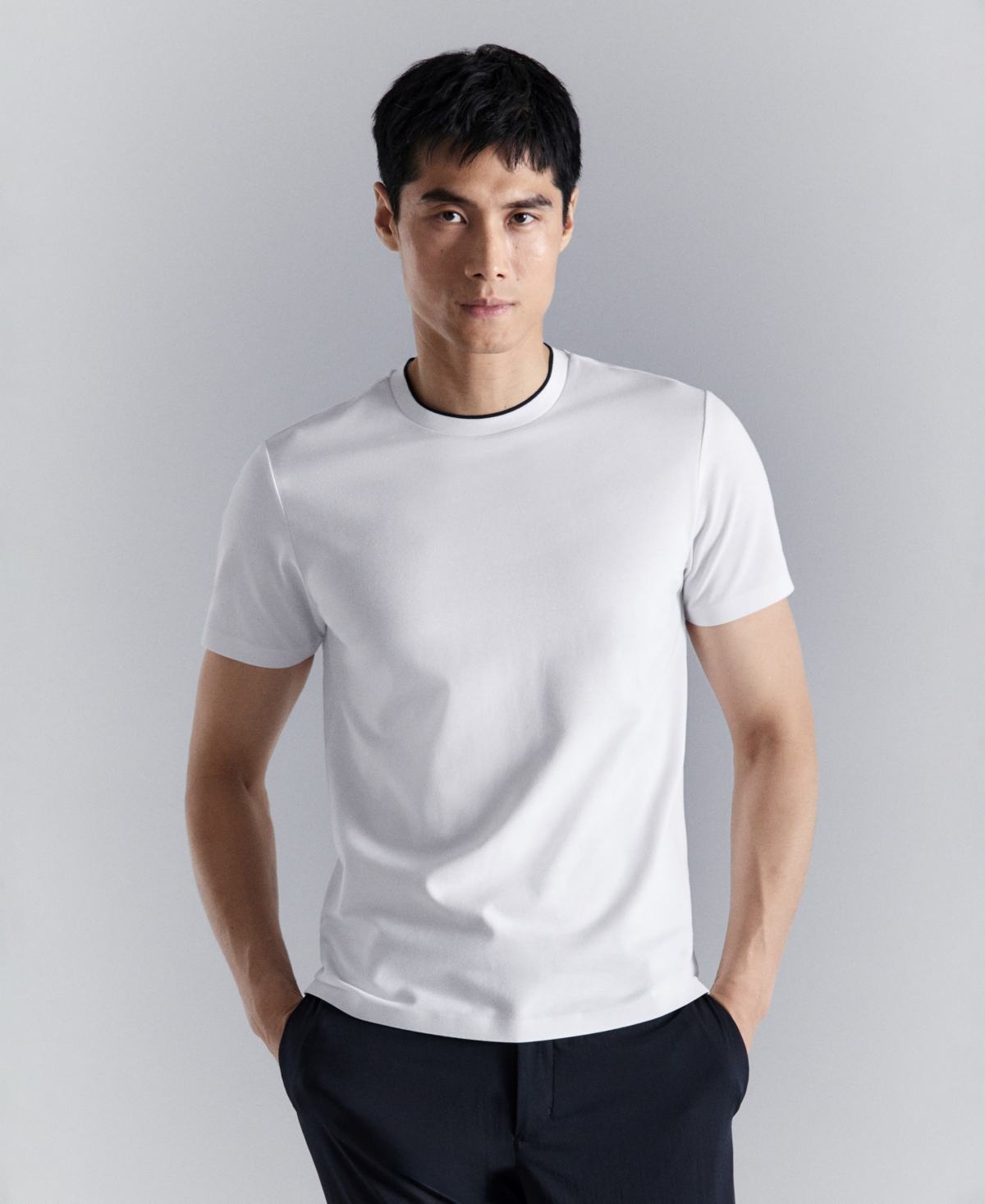 Click here for Mango Mens Slim-Fit Comfort Stretch T-Shirt - Whit... prices