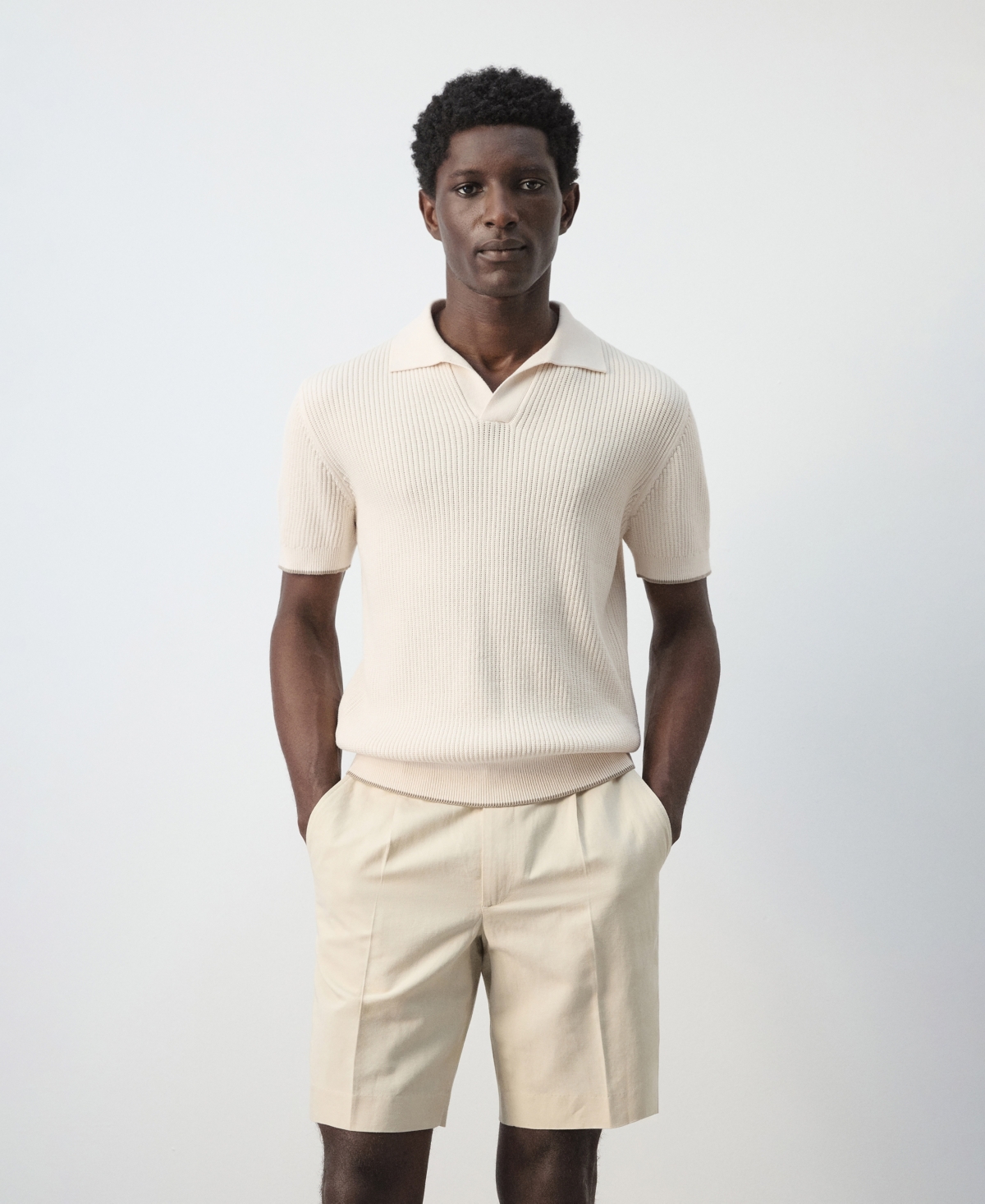 Click here for Mango Mens Contrast Trim Cotton Polo Shirt - Sand prices