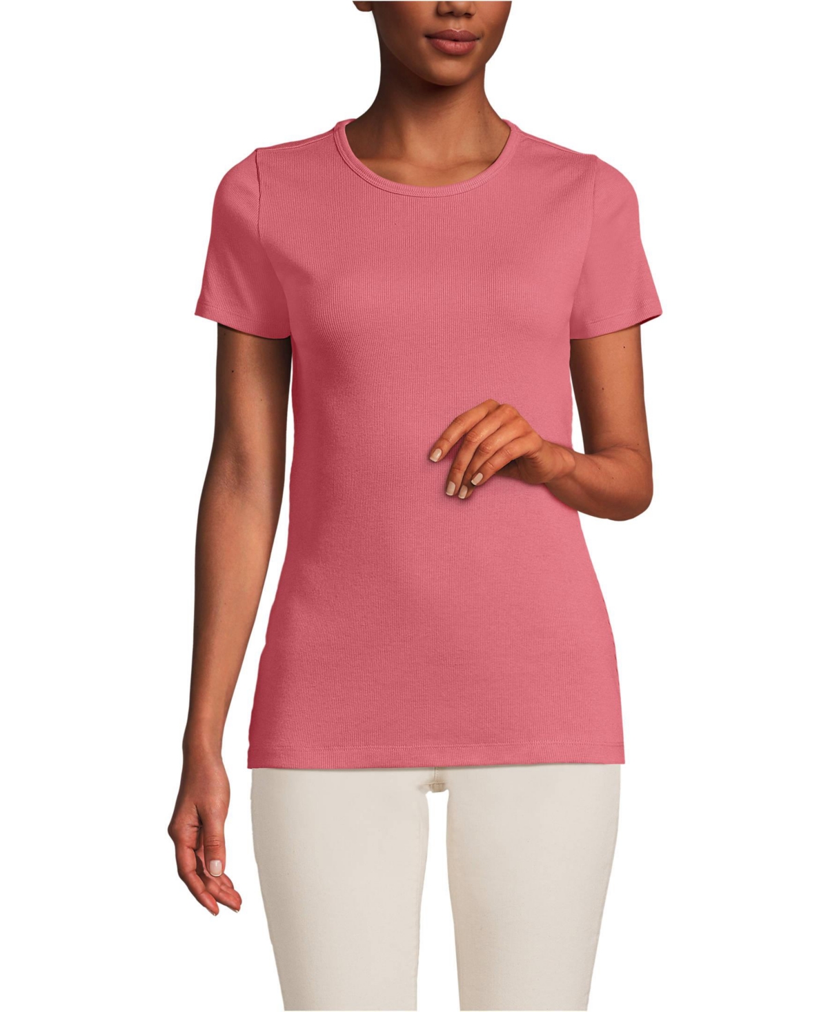 Click here for Lands End Womens Micro Rib T-Shirt - Soft mojave r... prices