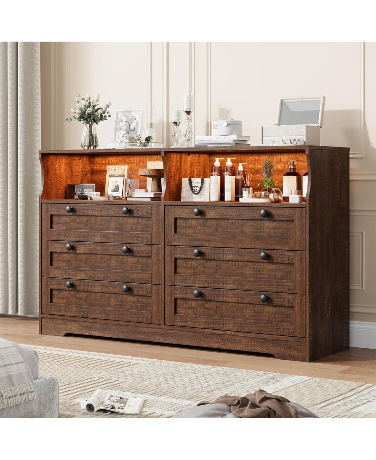 Click here for gaomon 6 Drawer 55 Inch Bedroom Dresser with Led L... prices