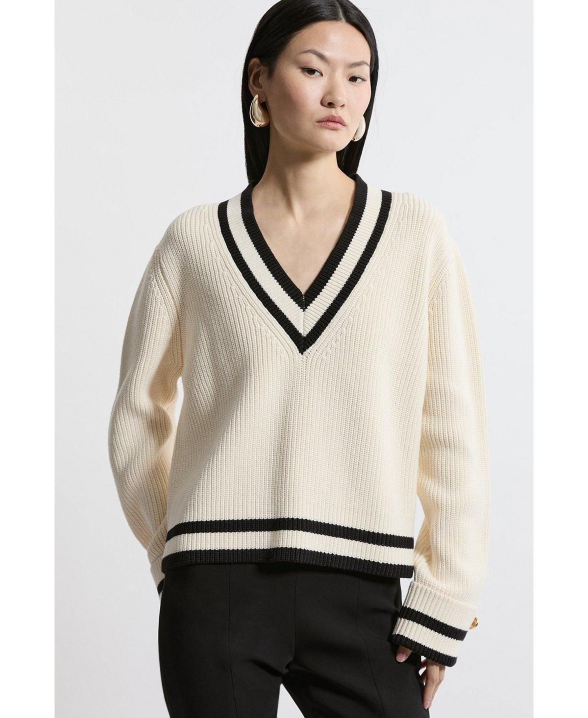 Click here for Karen Millen Womens Cotton V-Neck Knit Boxy Jumper... prices