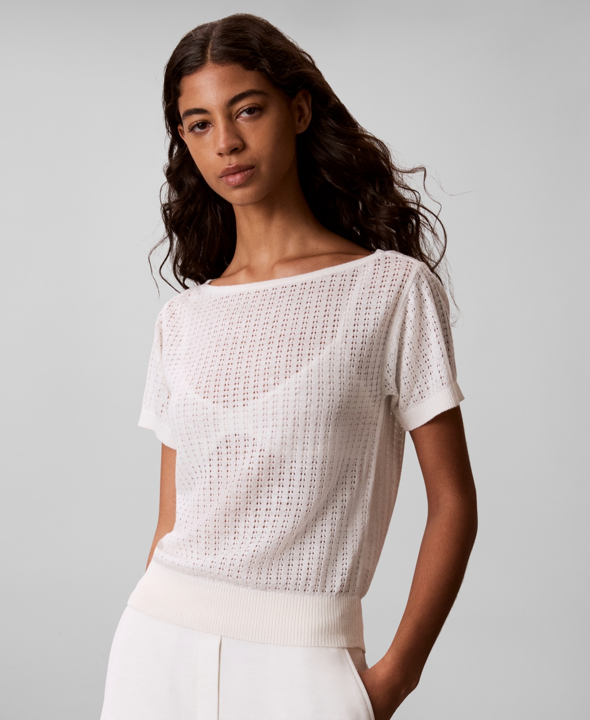 Click here for Calvin Klein Womens Short-Sleeve Knitted Sweater -... prices