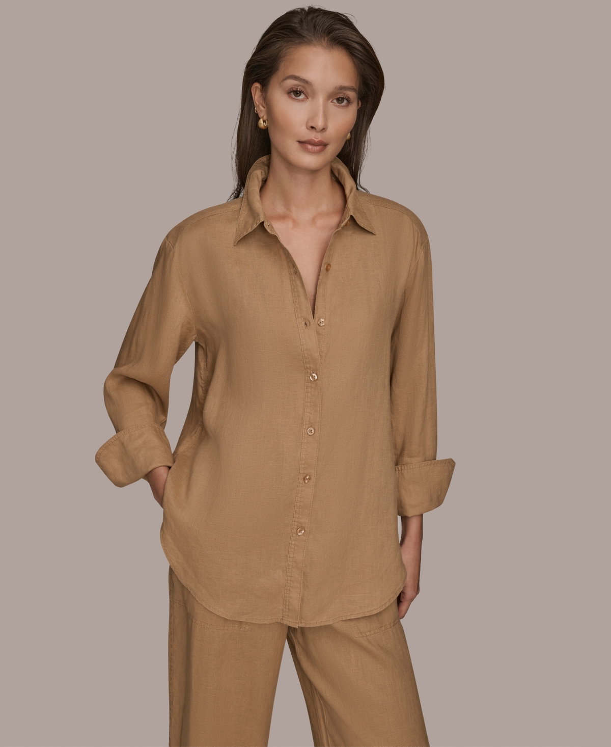 Click here for Donna Karan Weekend Womens Button-Down Shirt - Faw... prices