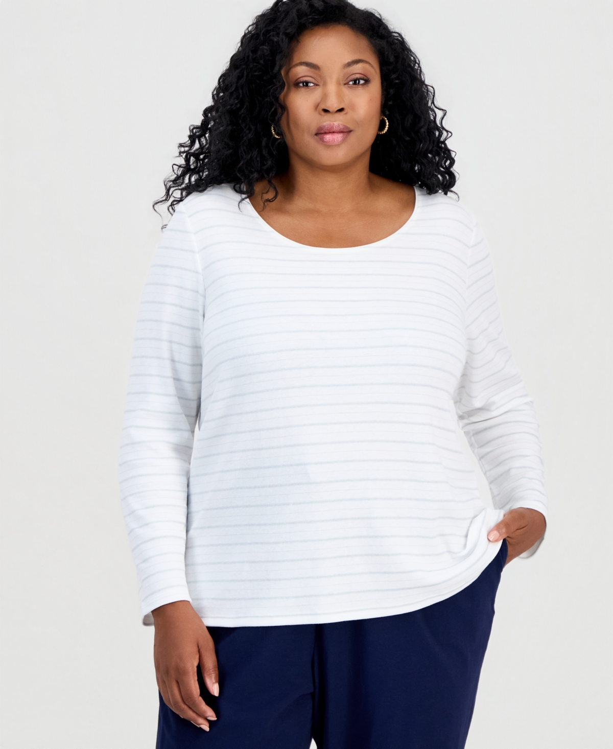 Click here for Style & Co Plus Size Double-Stripe Scoop-Neck Top... prices
