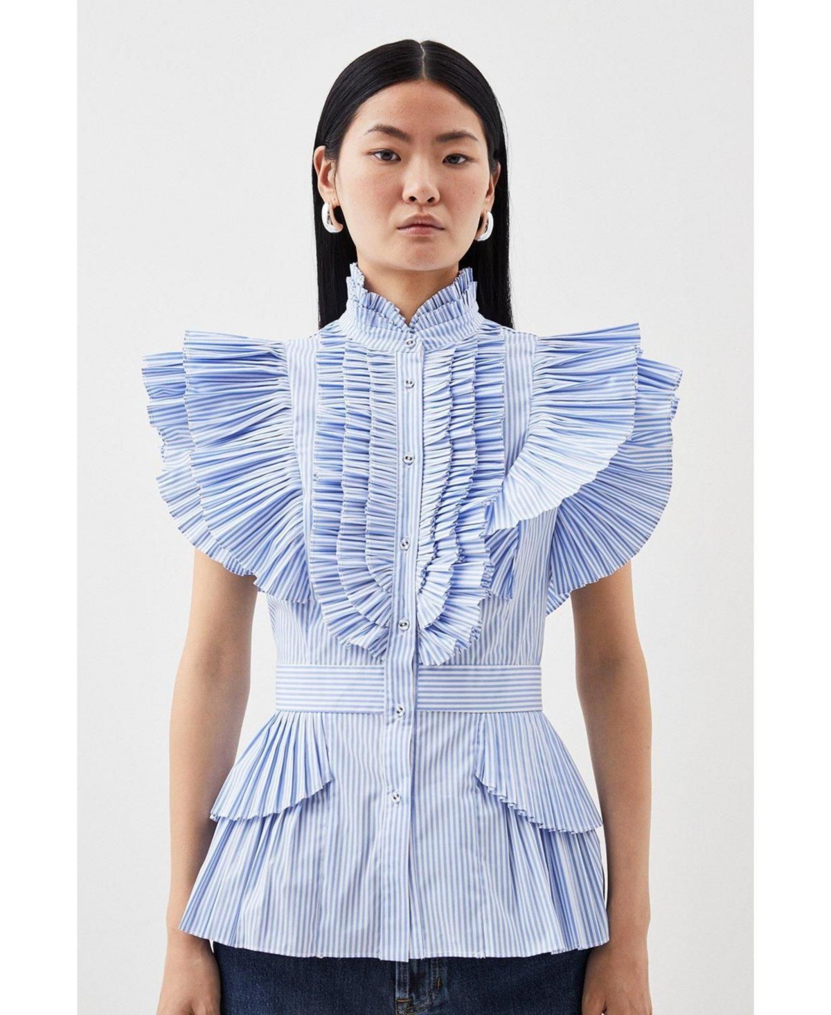 Click here for Karen Millen Womens Sleeveless Striped Pleated Ruf... prices