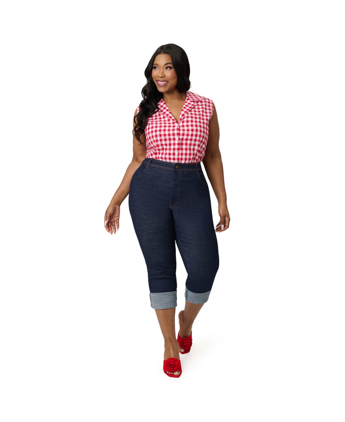 Click here for Unique Vintage Plus Size Denim Capris - Blue with... prices