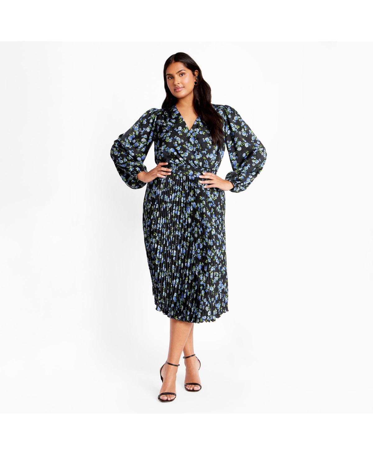 Click here for City Chic Plus Size Finley Pleat Dress - Blue prin... prices