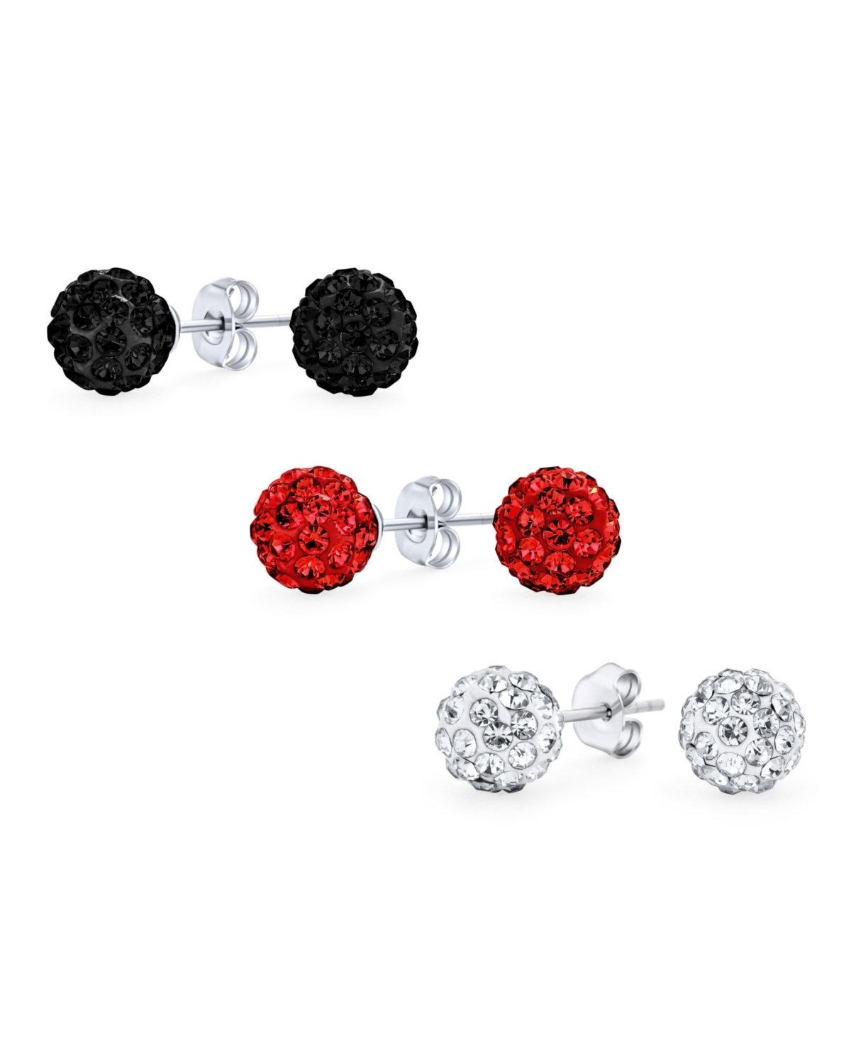 Click here for Bling Jewelry Set of 3 Clear Crystals Ball Stud Ea... prices