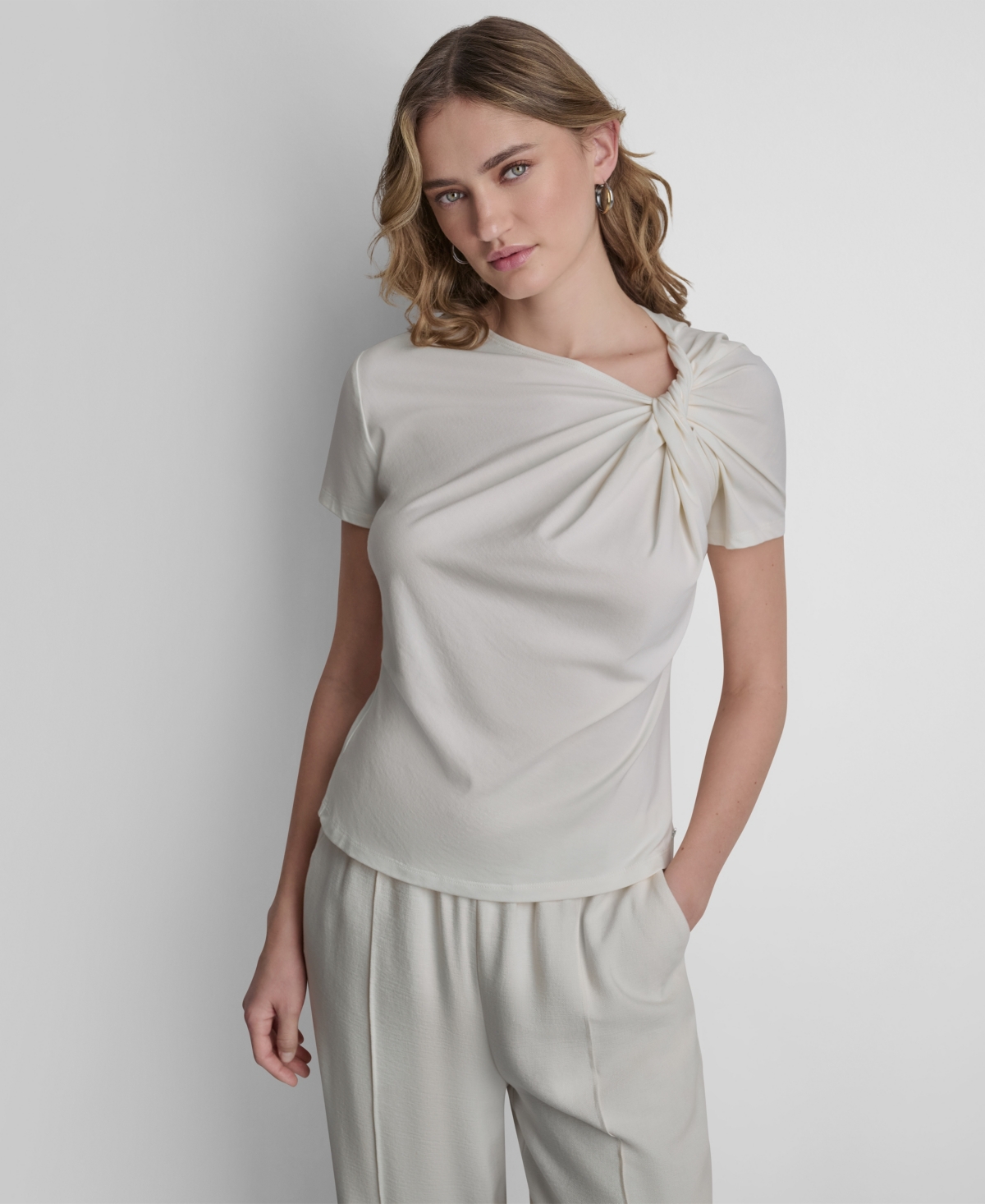 Click here for Dkny Womens Short-Sleeve Twist Neck Top - Coconut prices
