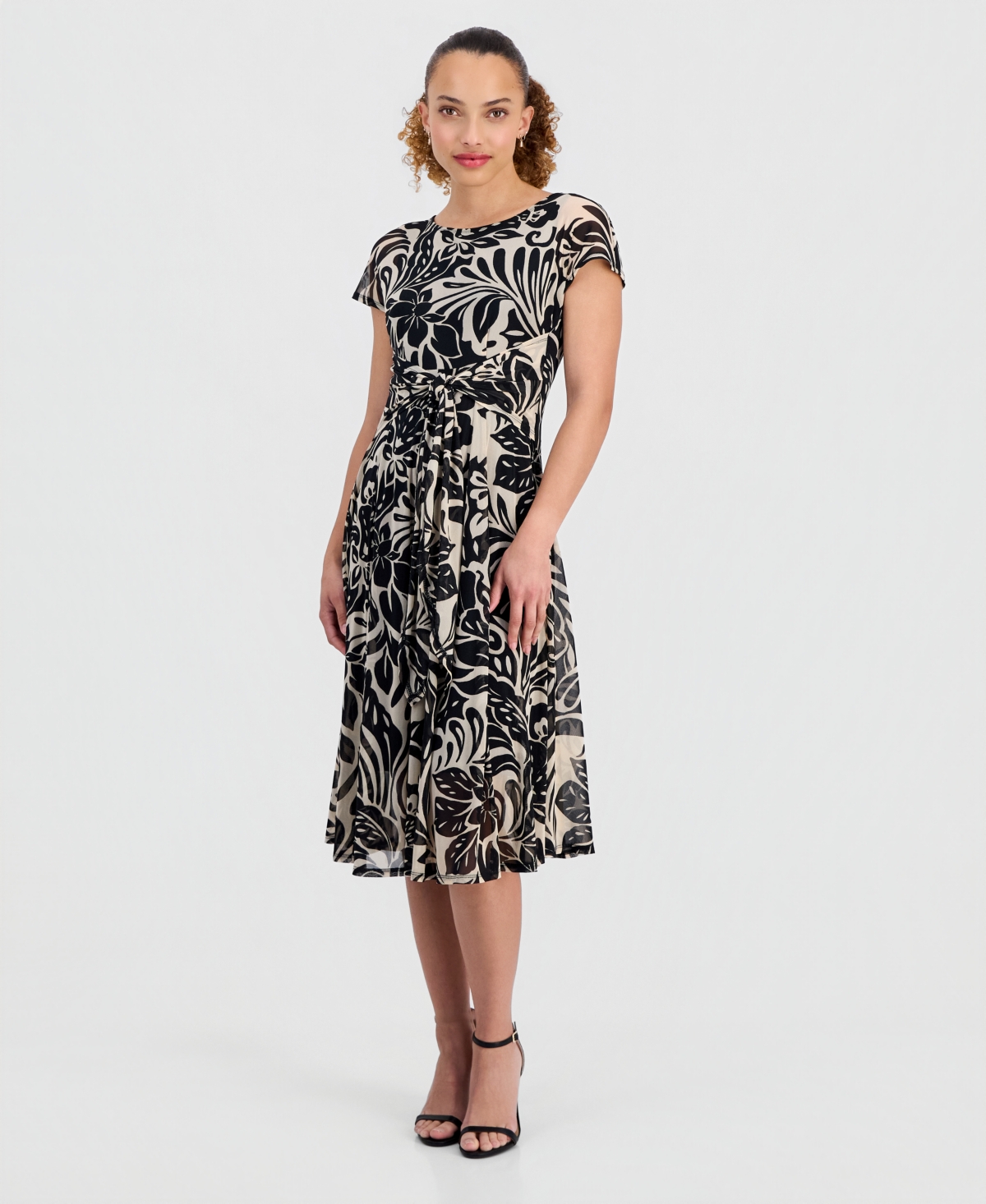 Click here for Robbie Bee Petite Tie-Front Midi Dress - Black.tan prices